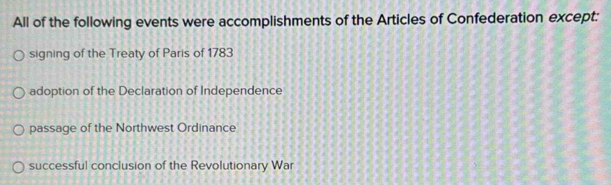 Solved: All of the following events were accomplishments of the ...