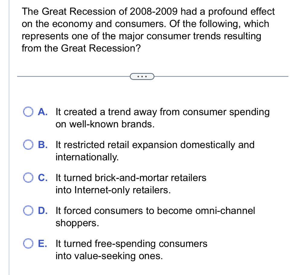 Solved: The Great Recession of 2008-2009 had a profound effect on the ...