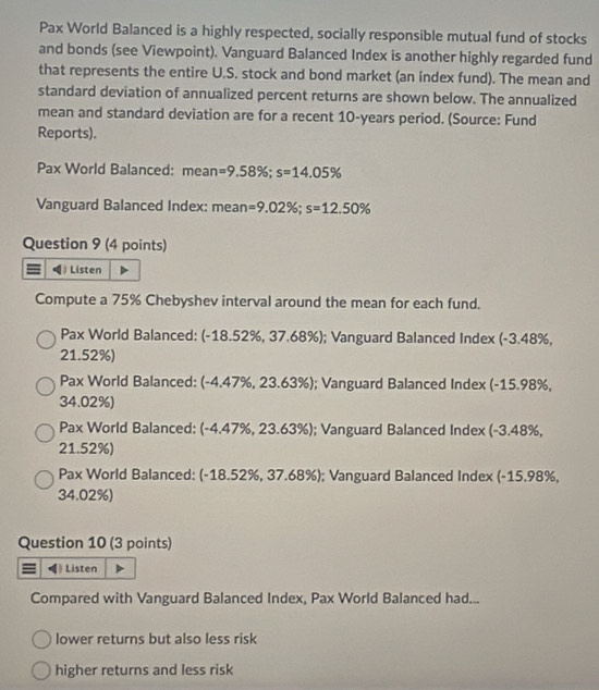 Solved: Pax World Balanced is a highly respected, socially responsible ...