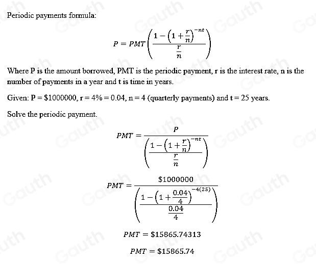 Solved: Determine the periodic payments on the given loan or mortgage ...