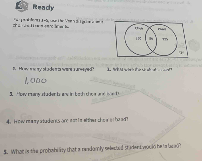 Solved: Ready For problems 1-5, use the Venn diagram about choir and ...