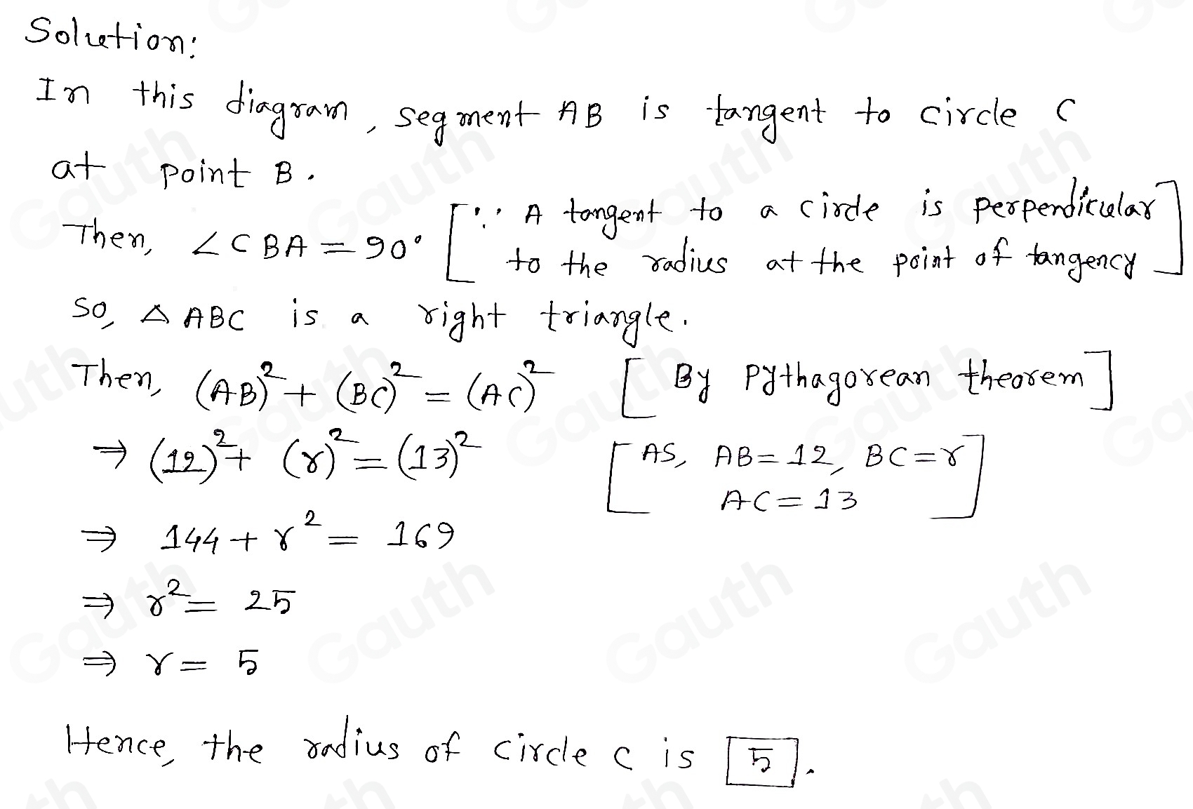 Solved: In the diagram, segment AB is tangent to Circle C at point B ...