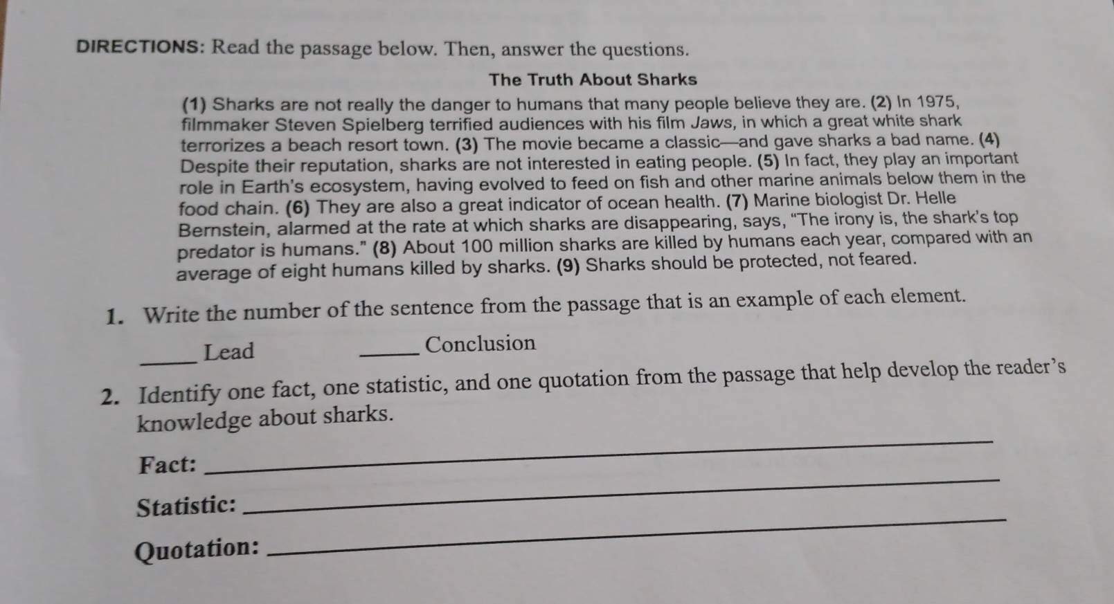 Solved: DIRECTIONS: Read the passage below. Then, answer the questions ...