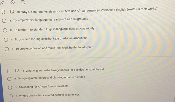 Solved: Why did Harlem Renaissance writers use African American ...