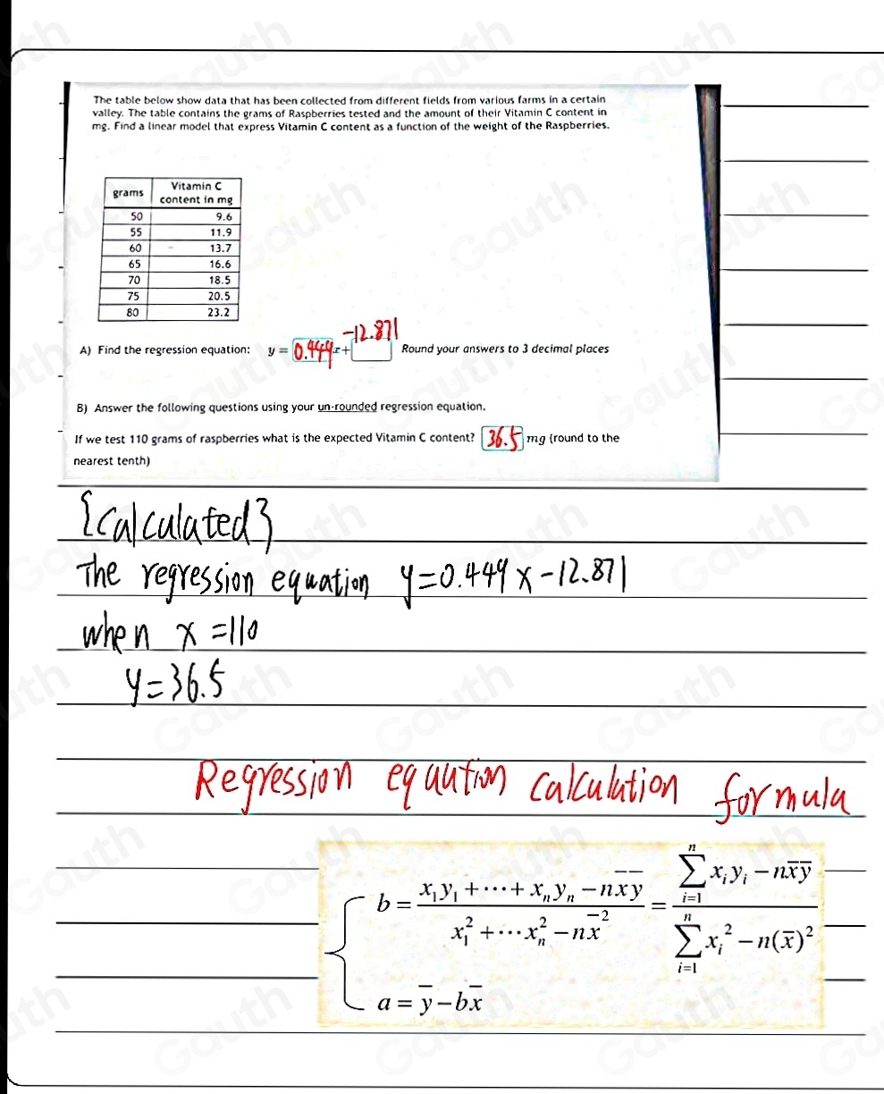 Solved: The table below show data that has been collected from ...