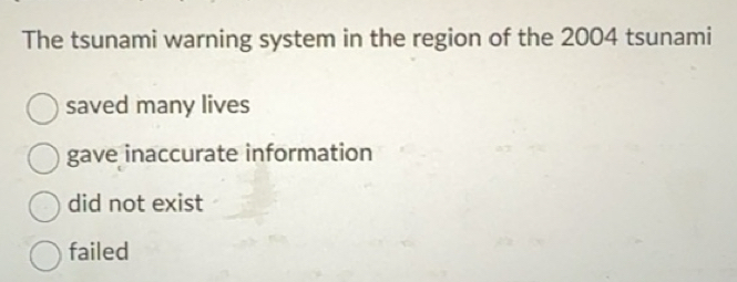 Solved: The tsunami warning system in the region of the 2004 tsunami ...