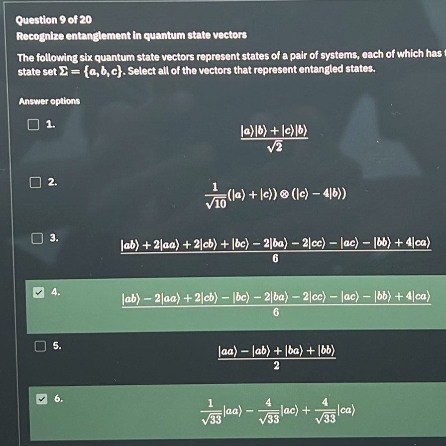Solved: Recognize entanglement in quantum state vectors The following six quantum state vectors ...