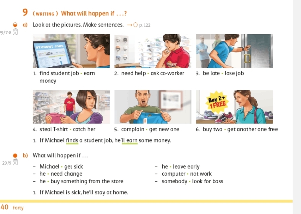 Gelöst:9 writing ) What will happen if . . .? a) Look at the pictures ...