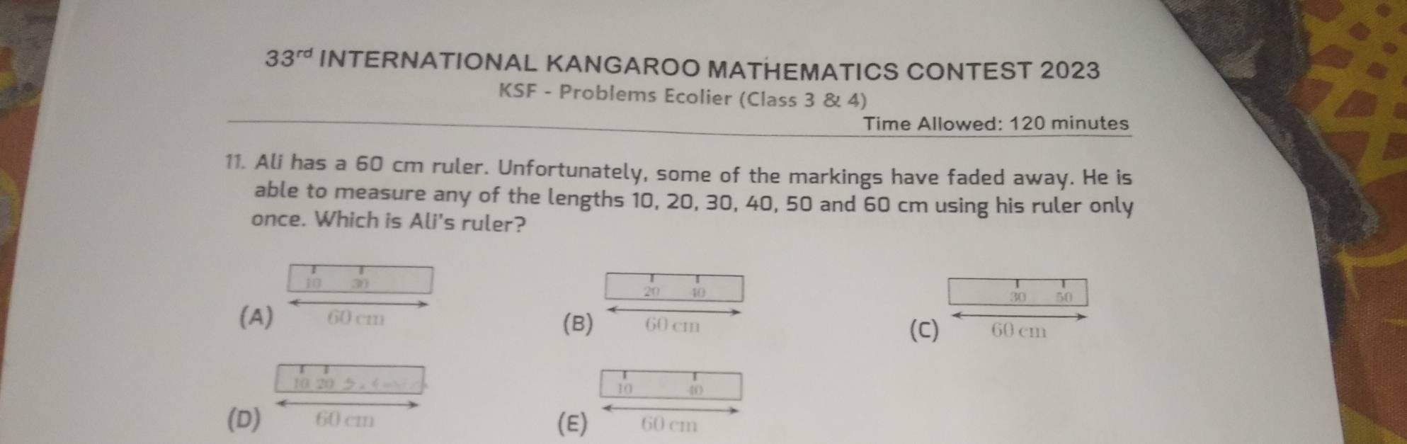 Solved: 33^(rd) INTERNATIONAL KANGAROO MATHEMATICS CONTEST 2023 KSF ...