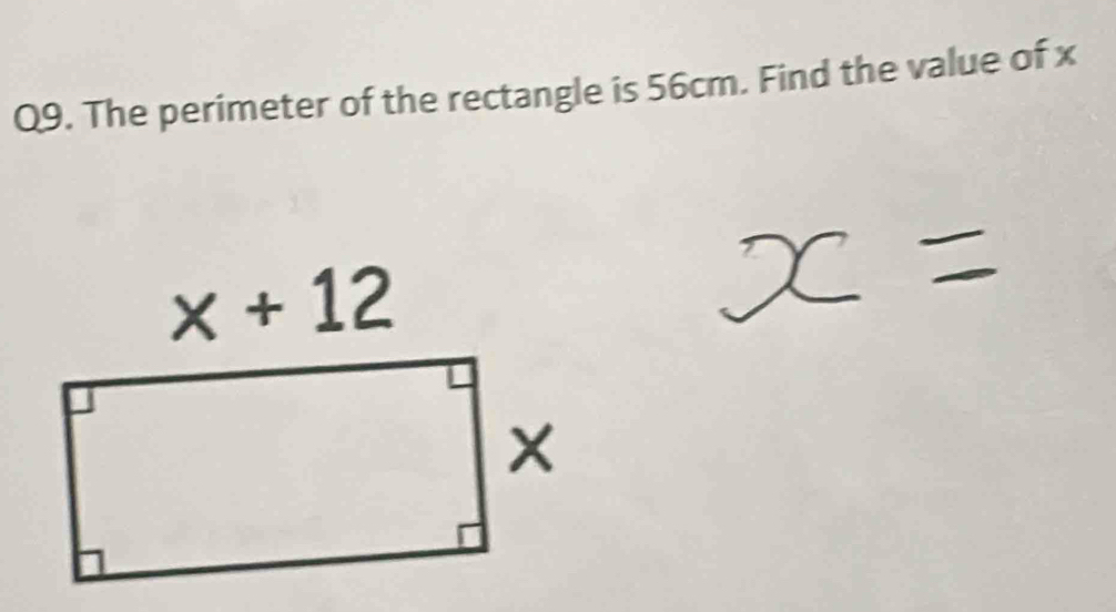 Solved: The perimeter of the rectangle is 56cm. Find the value of x [Math]