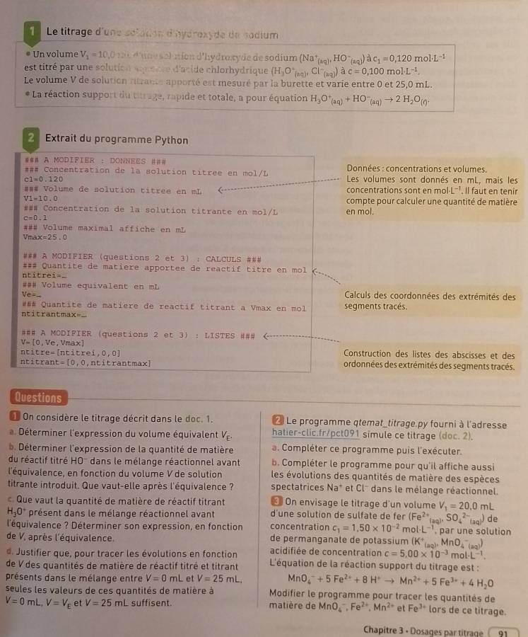 Résolu :Le titrage d'une solation d'hydroxyde de sodium Un volume V_1=1 ...