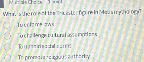 Solved: What is the role of the Trickster figure in Métis mythology? To ...