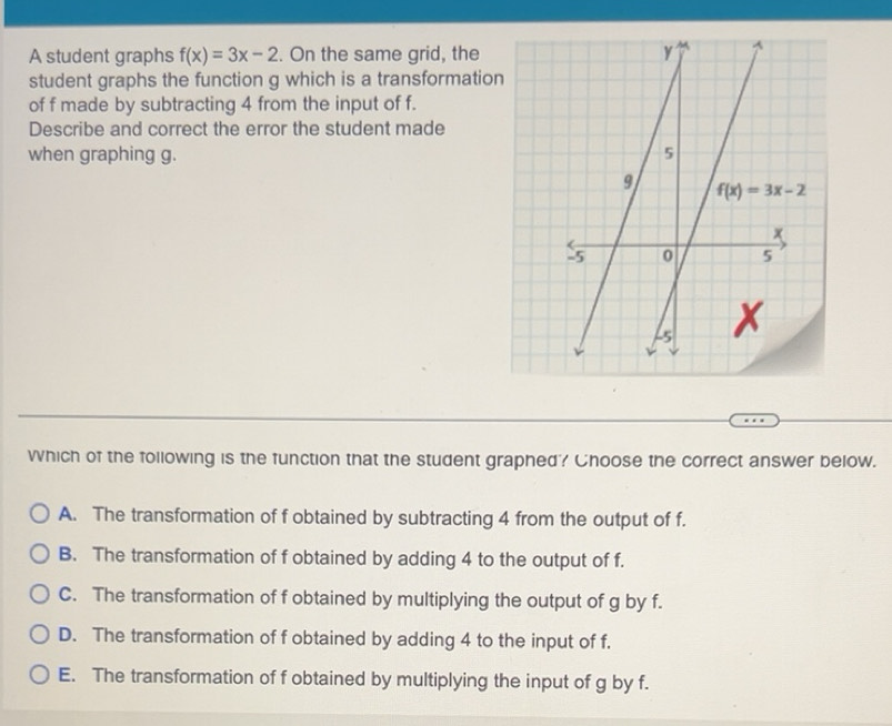 Gelöst:A student graphs f(x)=3x-2. On the same grid, the student graphs ...