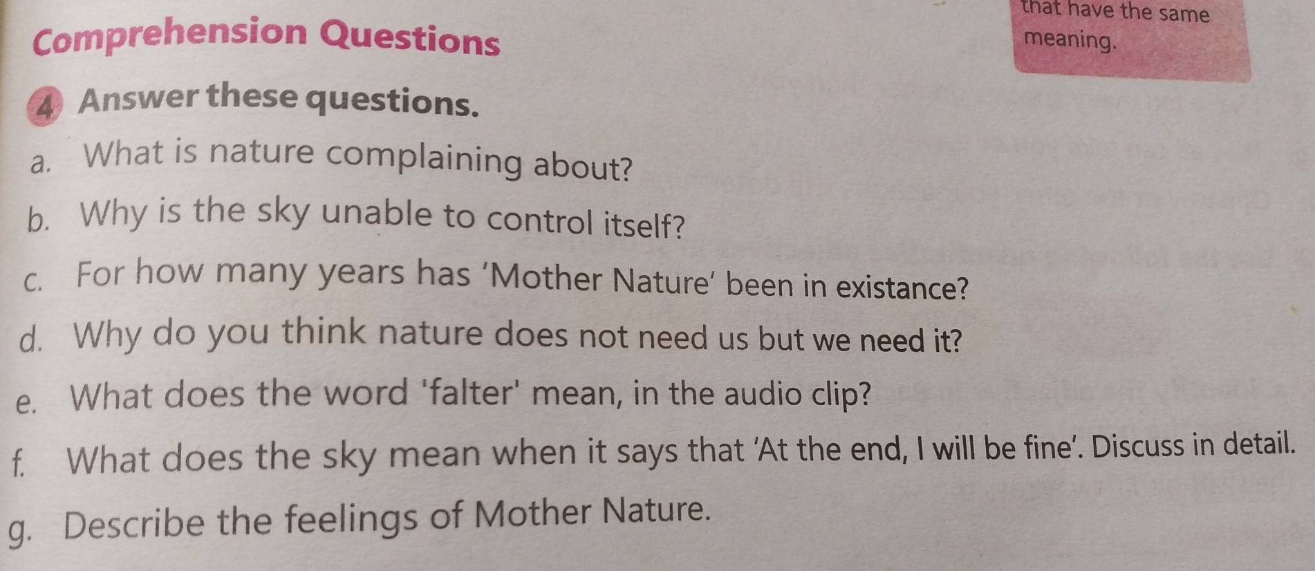 Solved: that have the same Comprehension Questions meaning. ④ Answer ...