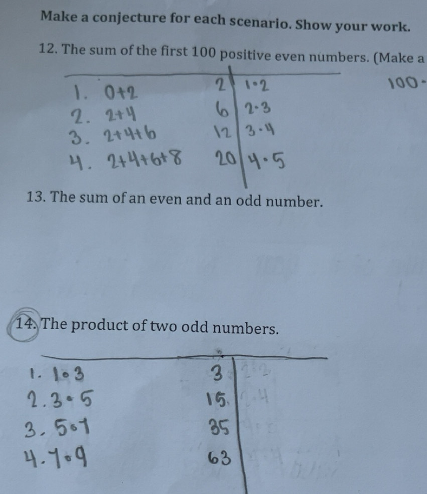 Solved Make A Conjecture For Each Scenario Show Your Work 12 The Sum Of The First 100
