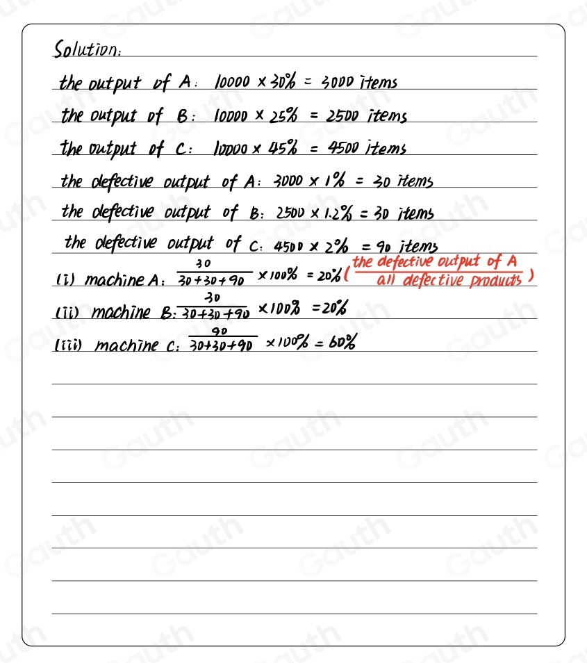 Solved: In a factory, machine A produces 30% of the output, Machine B ...