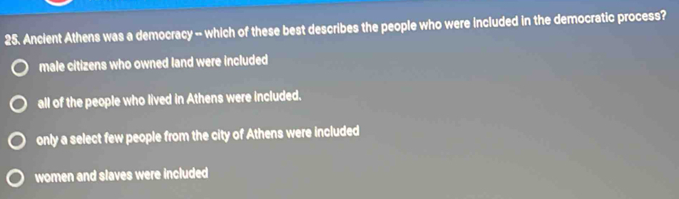 Solved: Ancient Athens was a democracy -- which of these best describes ...