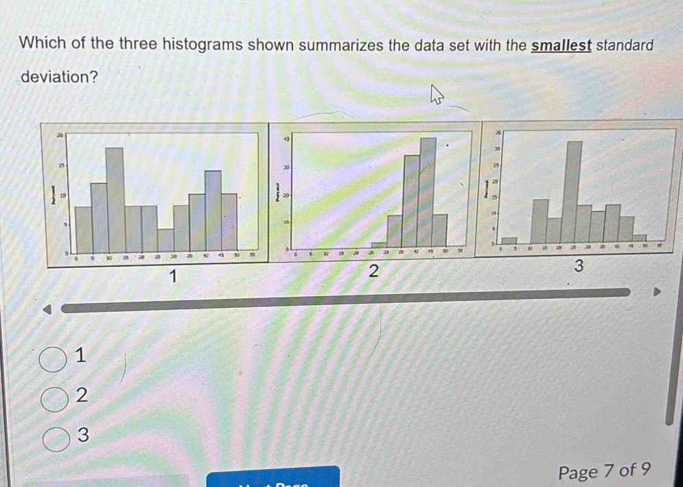 Solved: Which of the three histograms shown summarizes the data set ...