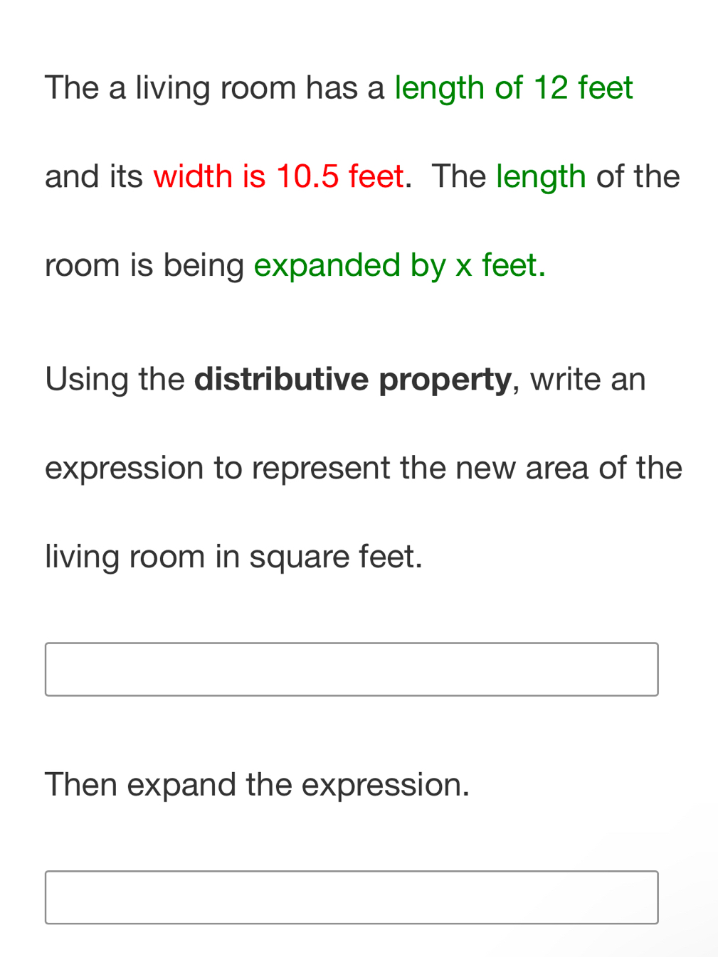 Solved: The a living room has a length of 12 feet and its width is 10.5 ...