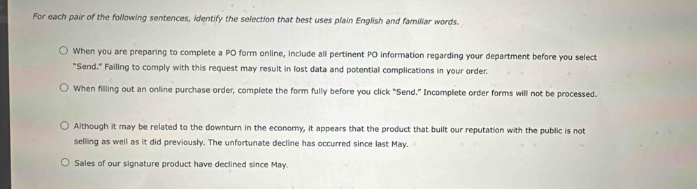 Solved: For each pair of the following sentences, identify the ...