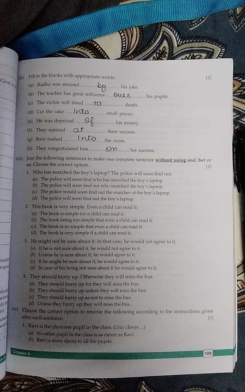 Solved: rum _ _ (ii Fill in the blanks with appropriate words. [4] Give ...