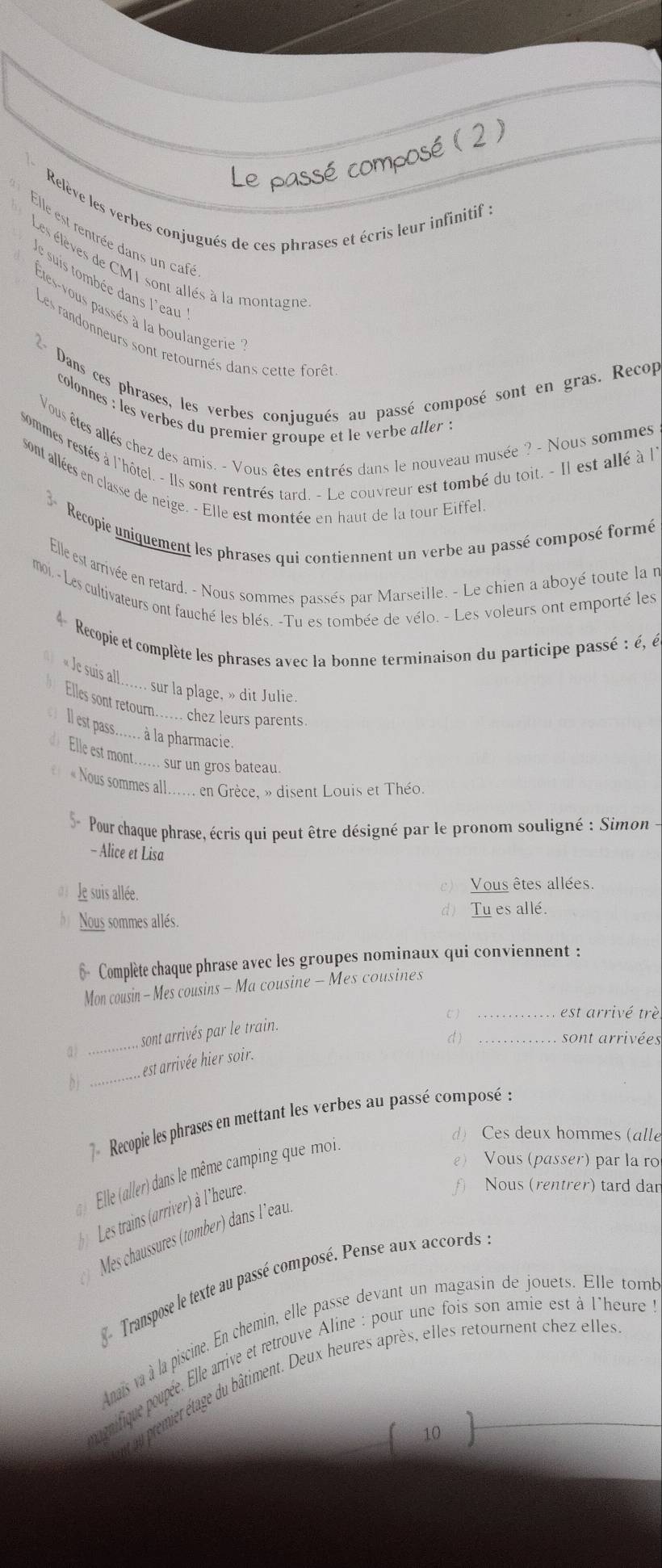 Résolu :Le passé composé ( 2 ) Relève les verbes conjugués de ces ...