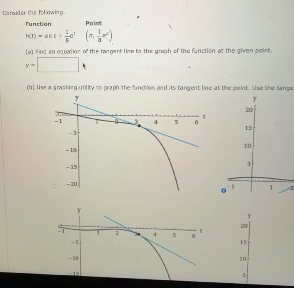 Solved: Consider the following. Function Point h(t)=sin t+ 1/8 e^t (π ...
