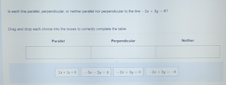 Solved: ls each line parallel, perpendicular, or neither parallel nor ...