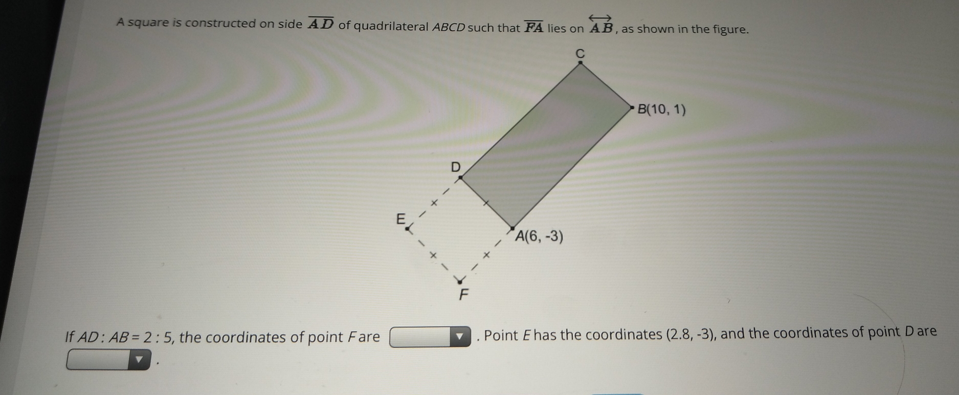 Solved: A square is constructed on side overline AD of quadrilateral ABCD such that overline FA ...