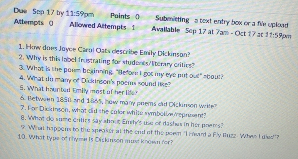 Solved: Due Sep 17 by 11:59 pm Points 0 Submitting a text entry box or a file upload Attempts 0 ...