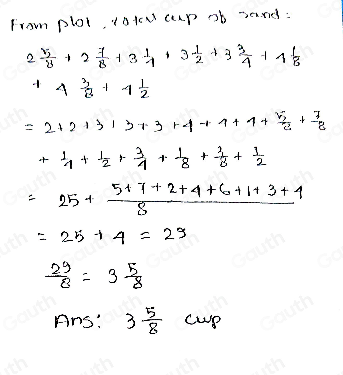Solved: The line plot shows the number of cups of sand in 8 different ...