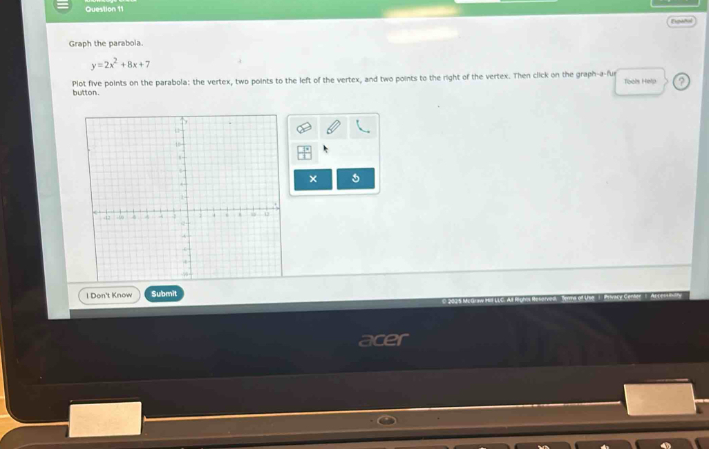 Solved: Expañal Graph the parabola. y=2x^2+8x+7 Plot five points on the ...