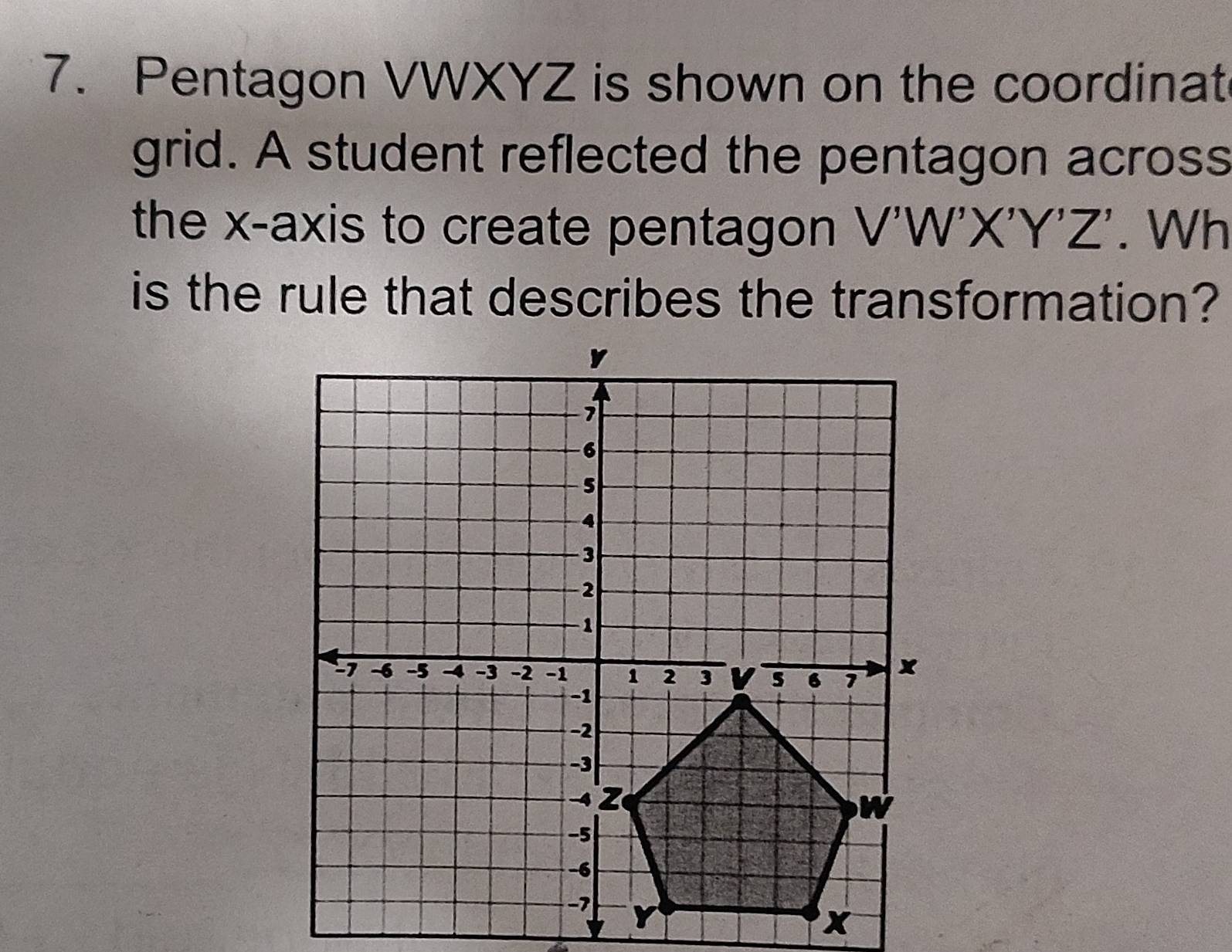 Solved: Pentagon VWXYZ is shown on the coordinat grid. A student ...