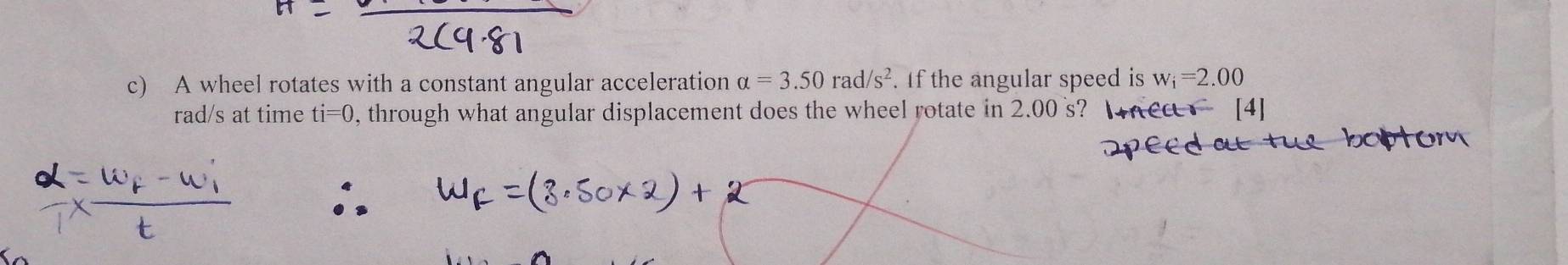 Solved: A wheel rotates with a constant angular acceleration alpha =3 ...
