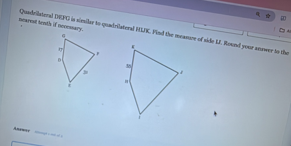 Solved: nearest tenth if necessary. Quadrilateral DEFG is similar to ...