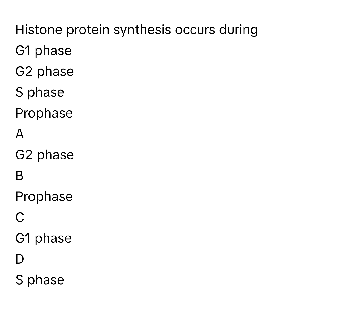 Solved: Histone protein synthesis occurs during G1 phase G2 phase S ...
