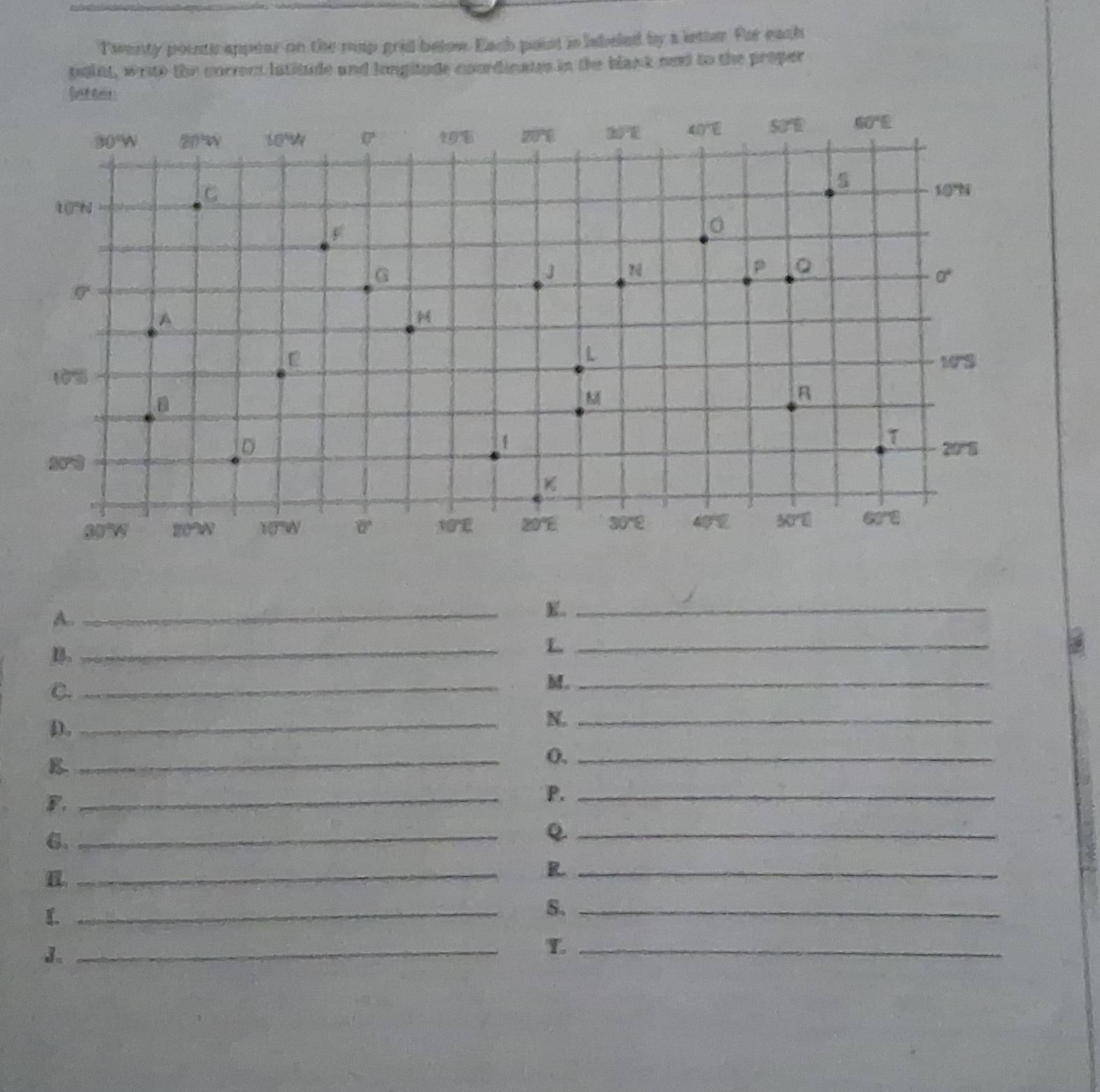 Solved: Twenty poiic appear on the map grid below Each point is labeled ...