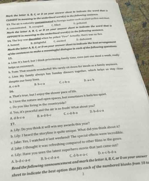 Giải quyết:Mark the letter A, B, C, or D on your answer sheet to ...
