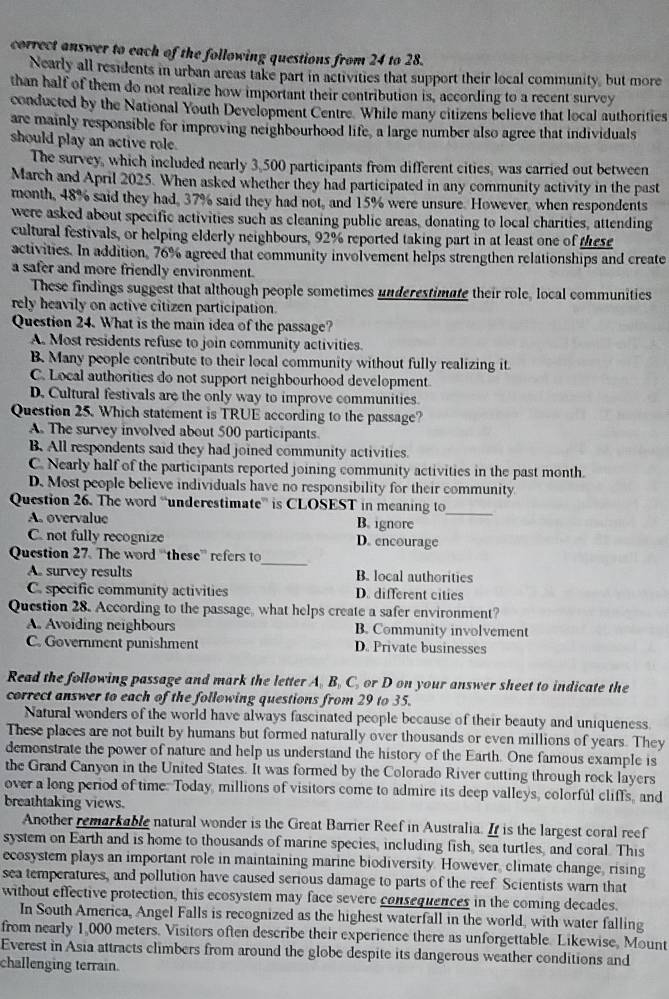 Giải quyết:correct answer to each of the following questions from 24 to ...