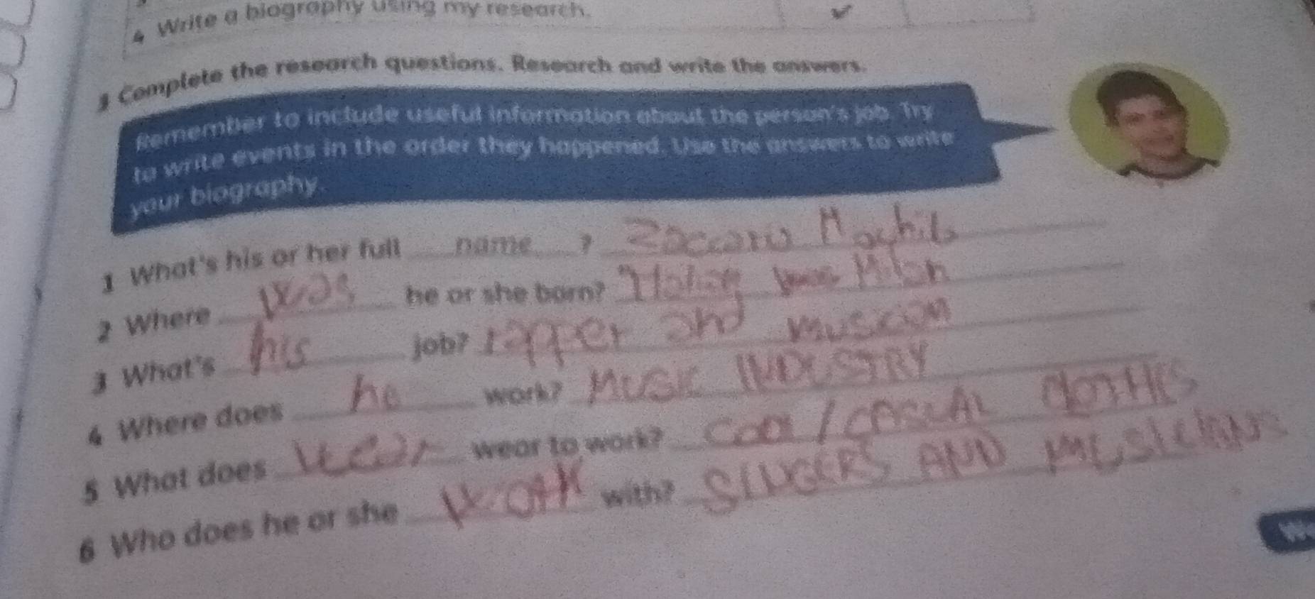 Risolto:Write a biography using my research. § Complete the research ...