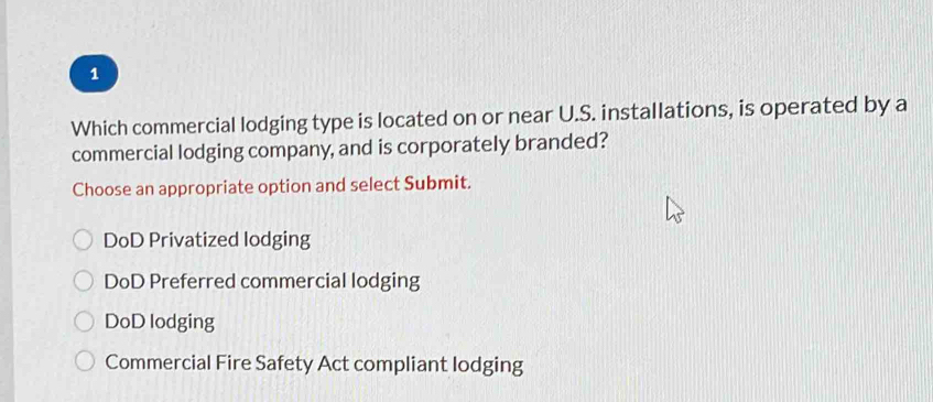 Solved: Which commercial lodging type is located on or near U.S ...