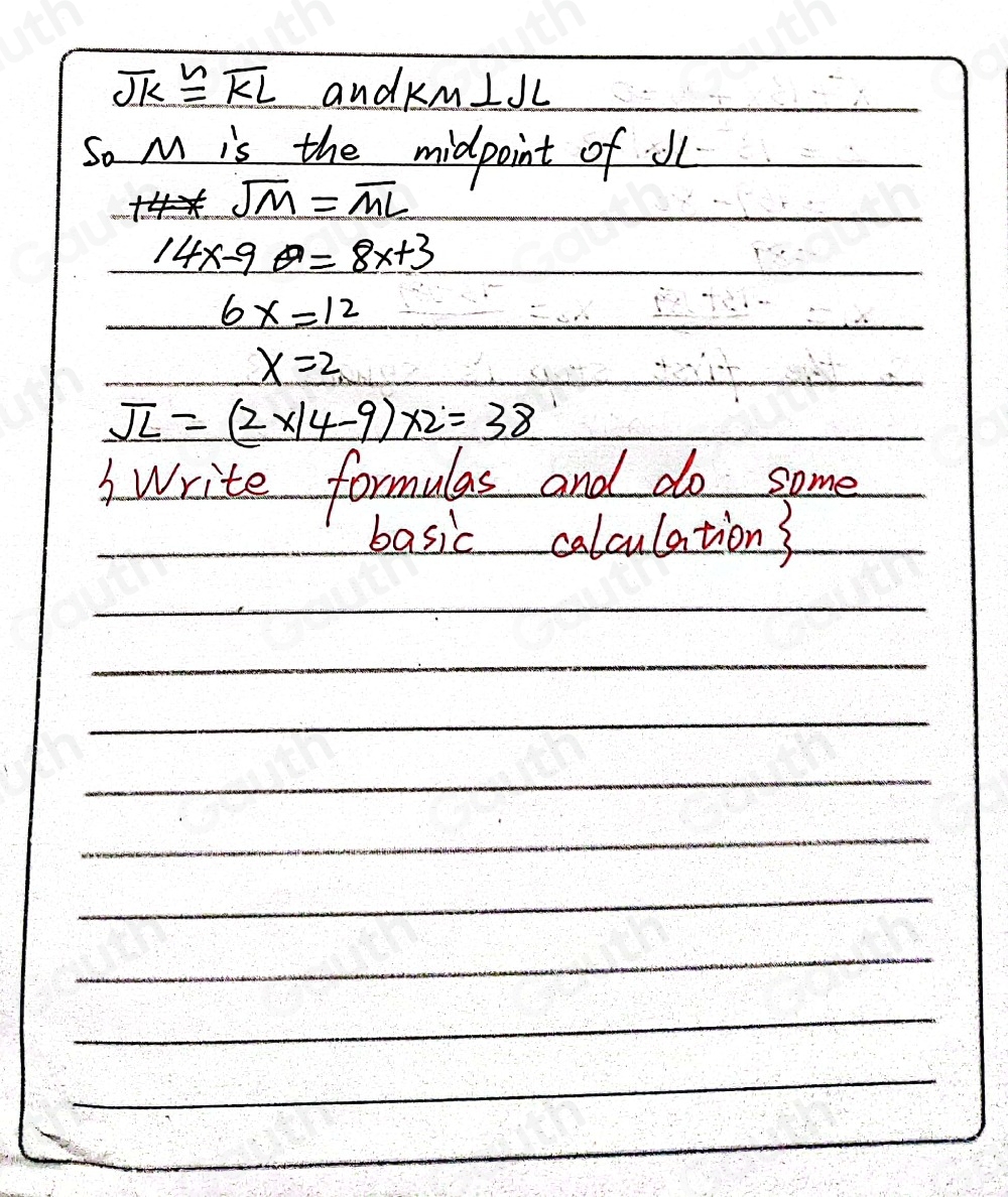 Solved: If segment JK is congruent to segment KL, find JL * (5 Points ...
