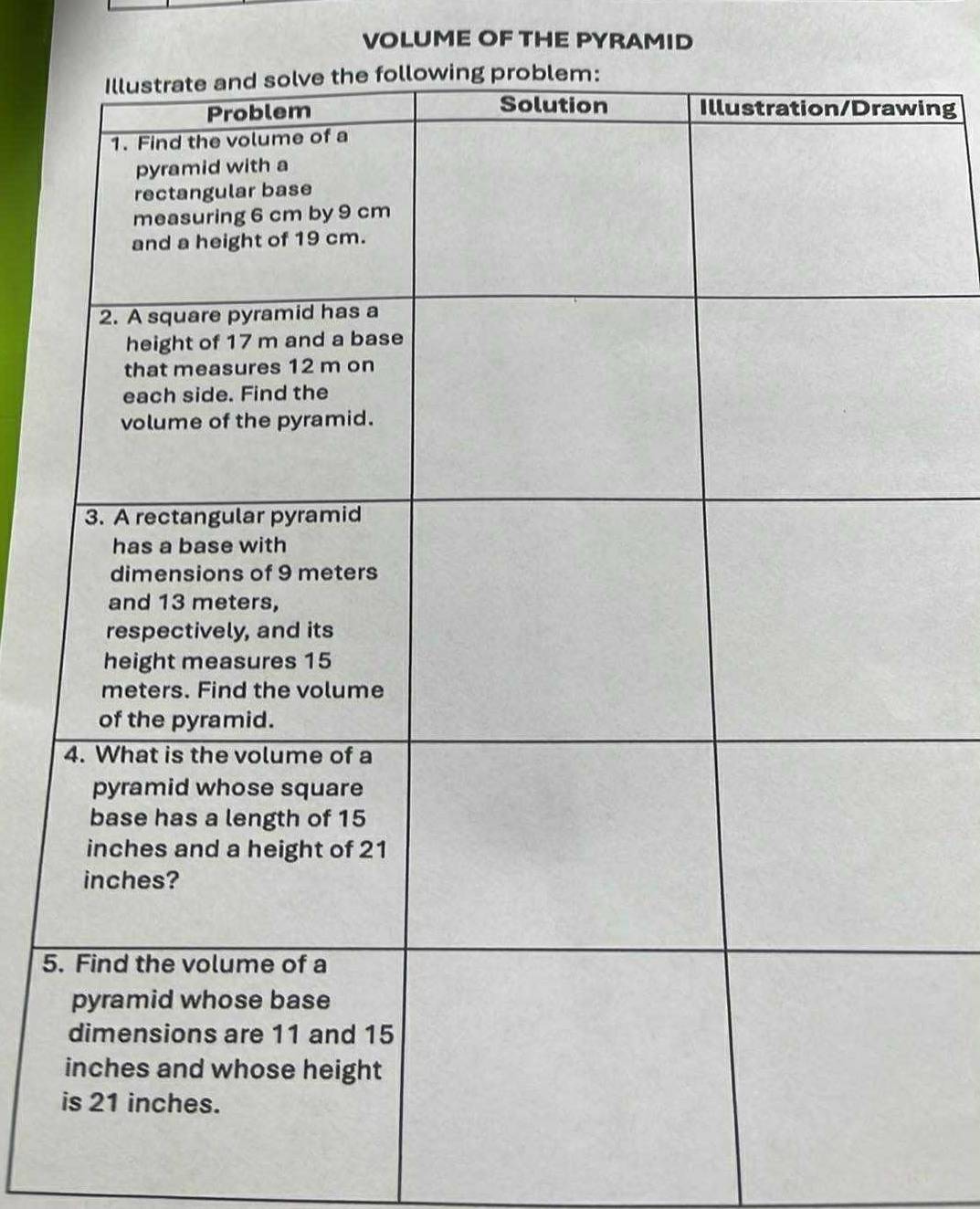 Solved: VOLUME OF THE PYRAMID ing 5 [Math]