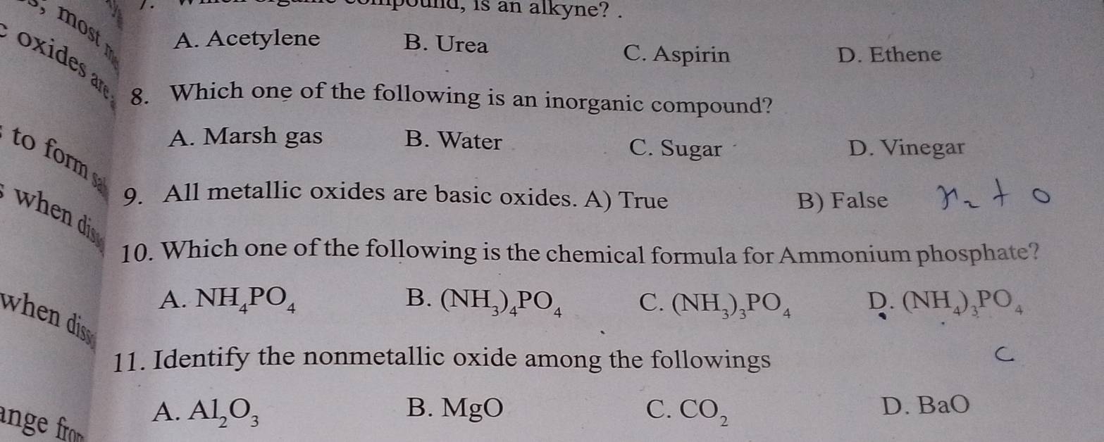 Solved: mpound, is an alkyne? . mot A. Acetylene B. Urea C. Aspirin D ...