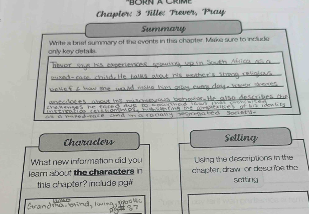 Solved: "BORN A CRIME Chapter: 3 Tille: Trevor, Pray Summary Write a ...