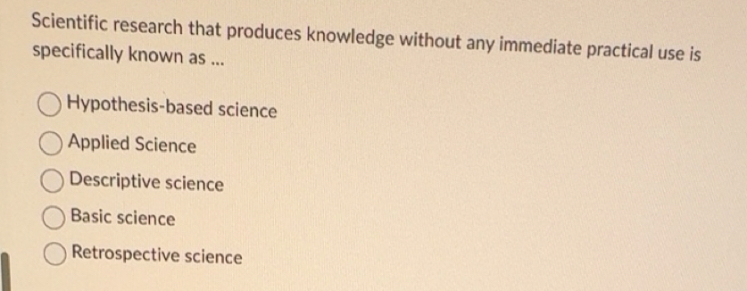 Solved: Scientific research that produces knowledge without any ...