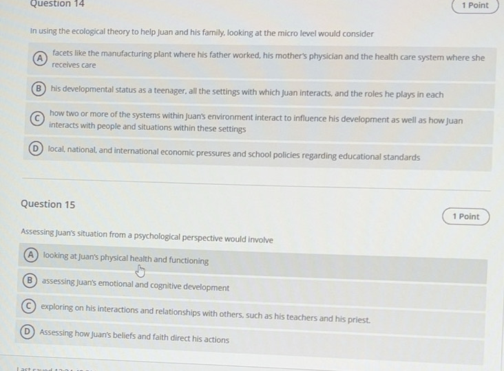 Solved: In using the ecological theory to help Juan and his family ...