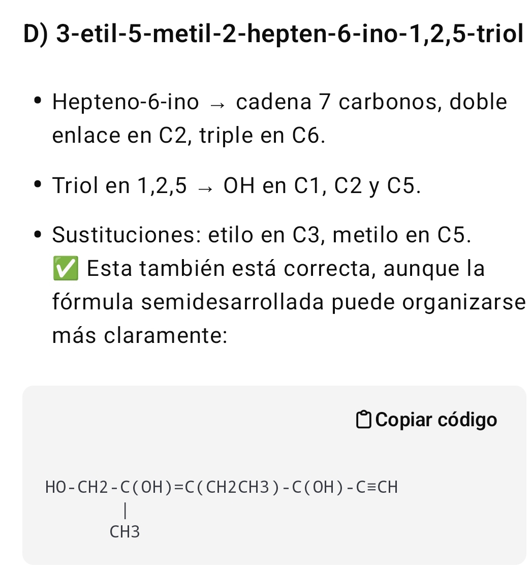 Resuelto:3 -etil -5 -metil- 2 -hepten -6 -ino -1, 2, 5 -triol Hepteno ...