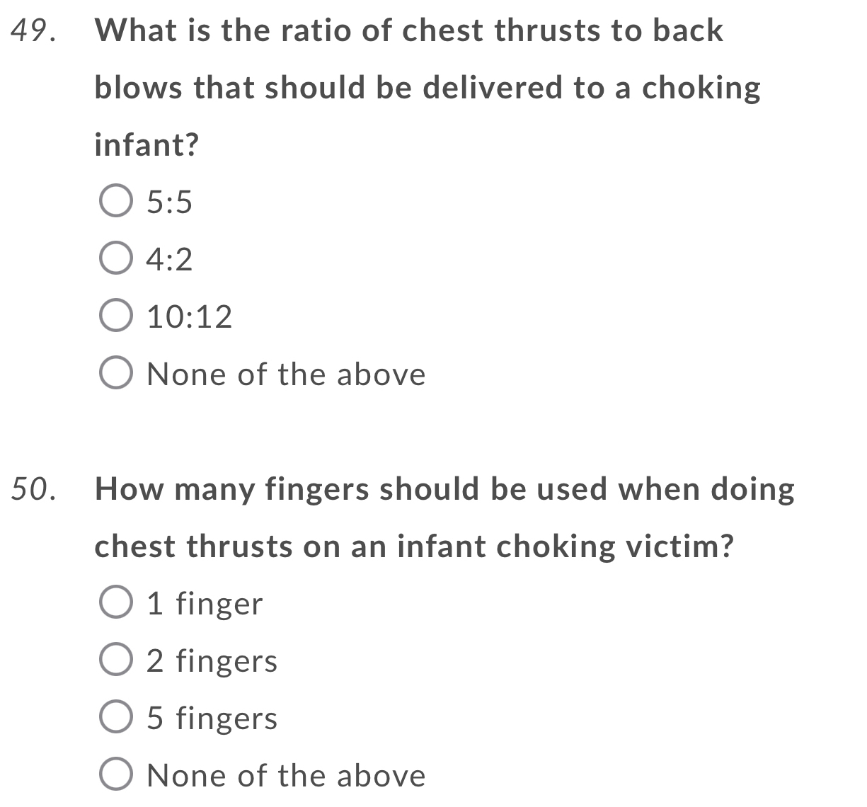 Solved: What is the ratio of chest thrusts to back blows that should be ...