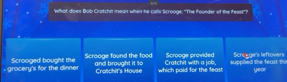 Solved: 8/16 What does Bob Cratchit mean when he calls Scrooge, "The ...